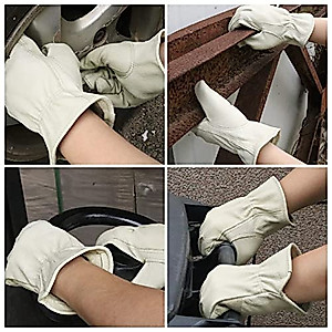 HLDD HANDLANDY 2 Pairs Pigskin Leather Work Gloves with Reinforced Palm for Men & Women, Stretchable Wrist Rigger Glove for Driver, Construction, Yardwork, Gardening (S, Beige)