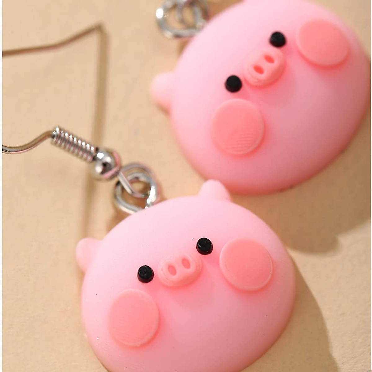 Lovely Pink Pig Dangle Drop Animal Earrings Cute Sweet Funny Animal Earrings for Women Friends Jewelry-Head