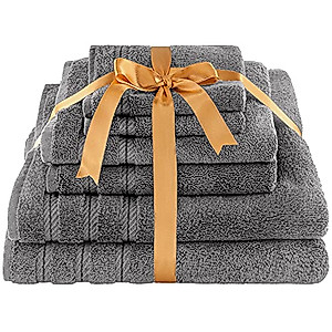 American Soft Linen 100% Turkish Carde Cotton 6 Piece Towel Set, 560 GSM Towels for Bathroom, Super Soft 2 Bath Towels 2 Hand Towels 2 Washcloths, Silver Grey