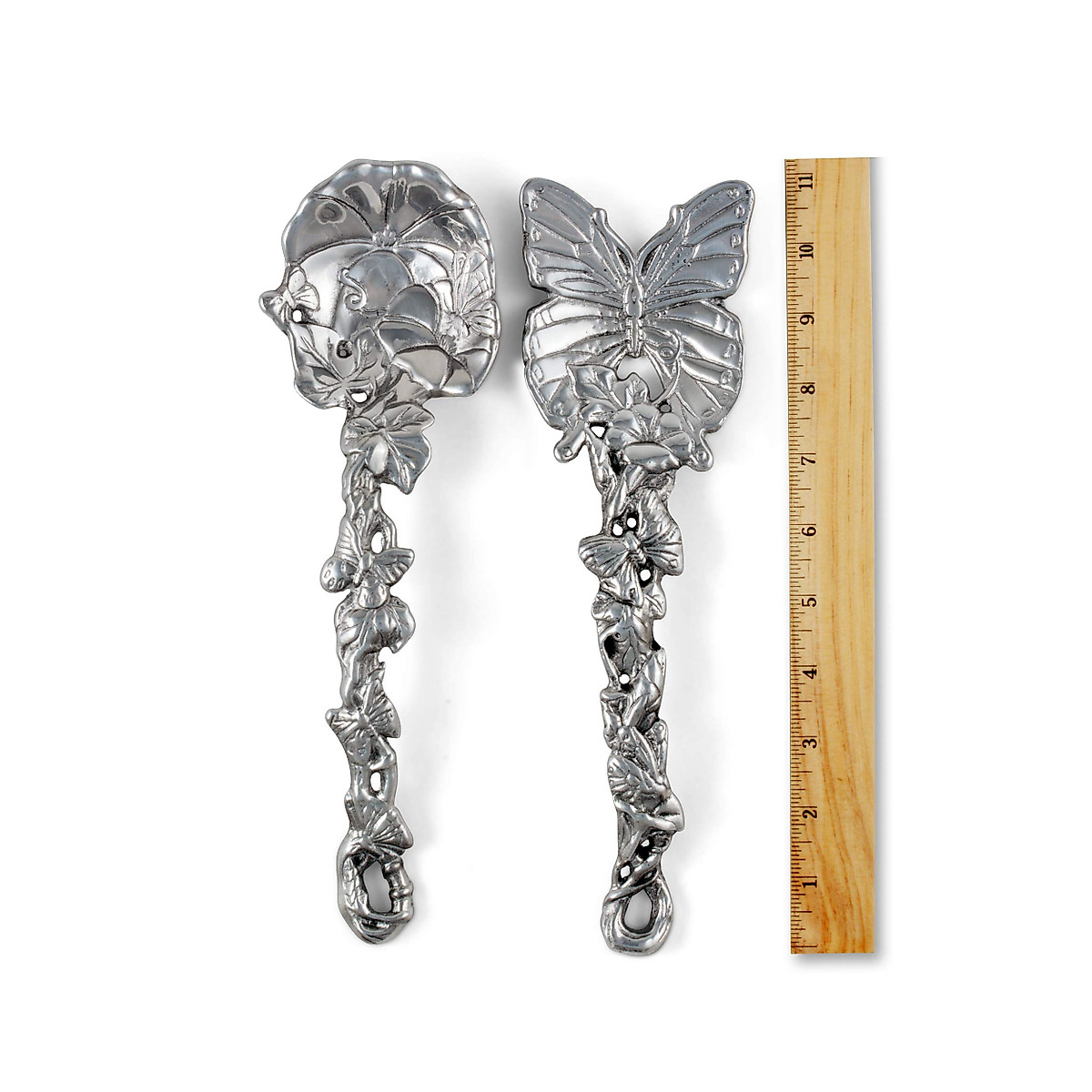 Arthur Court Designs Aluminum Metal Butterfly Salad Serving Set Garden Inspired Heavy Quality Amazing Detail 11 inch Long