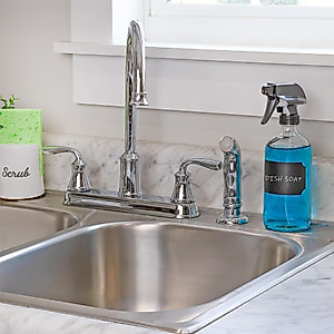 Cornucopia 16oz Clear Glass Spray Bottles w/Chalk Labels (2 Pack); Boston Round Bottles with 3-Setting Adjustable Heavy Duty Sprayers