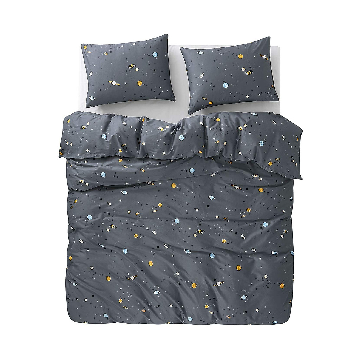 Wake In Cloud - Space Comforter Set, 100% Cotton Fabric, Constellation Cute Star Rocket Astronaut Themed for Teen Kids Boys, 3 Pieces Bedding Set, Gray, Twin/Twin XL Size