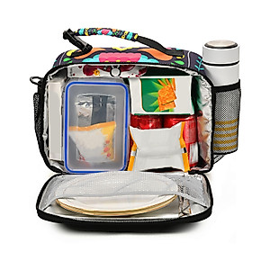 QwThum Bohemia Kids Lunch Bag Lunch Box Organizer Double Insulated Lunch Holder Waterproof and Reusable Meal Bag for Teens Women Men