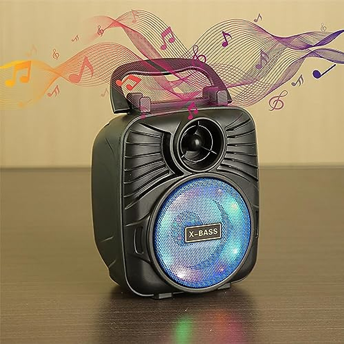 Wireless Bluetooth Speaker, Portable Speaker with Coloured Running Lights Bluetooth Speaker, Wireless Compact Audio Subwoofer 360° Surround Sound with TFC Card, AUX Cable, USB Flash Card (Blue)