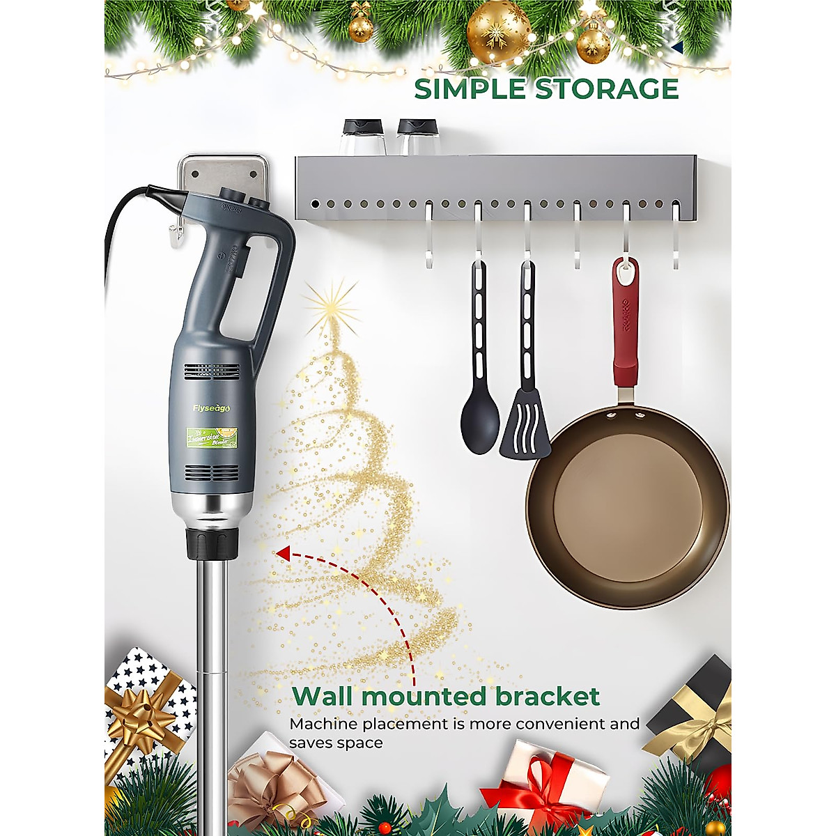 Flyseago Commercial Immersion Blender Hand held Blenders Heavy Duty Variable Speed Mixer 4000-16000RPM with 20-Inch Removable Shaft 50-Gallon Capacity 500W Multifunction Pro Electric Stick Emulsifier