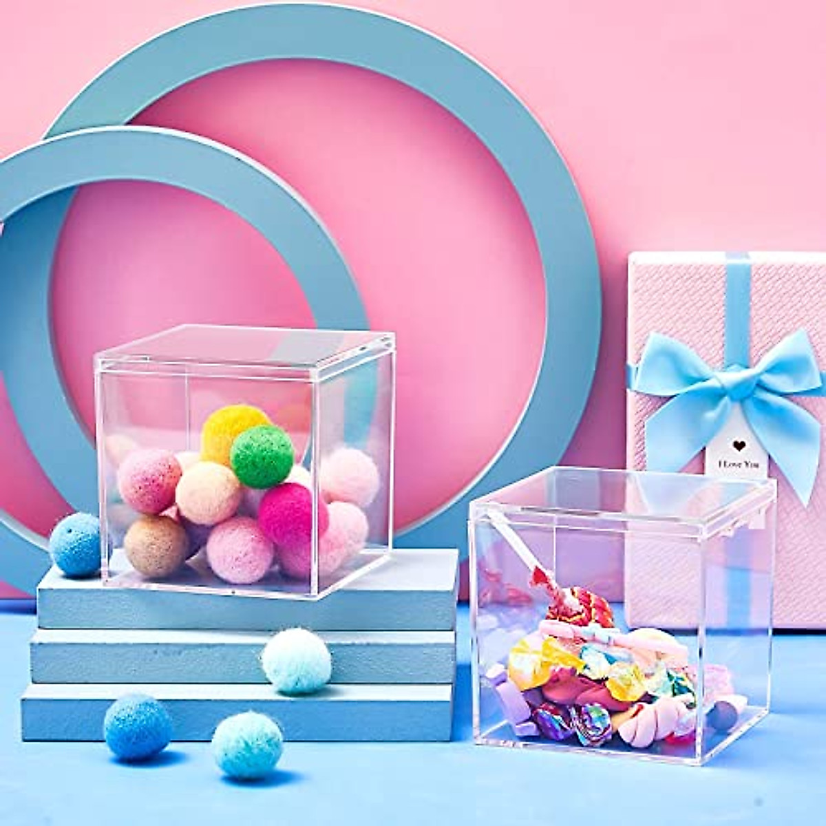 8 Pieces Clear Acrylic Plastic Square Cube Jewelry Box Mini Storage Box Mini Square Containers with Lids Storage Candy Box for Candy Pill and Tiny Jewelry (3.3 x 3.3 x 3.3 Inch)