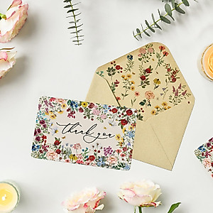 Artoid Mode 24 Pack Vintage Wildflower Thank You Cards Flower Greeting Cards Gift With Envelope Sticker Blank Note Cards for Birthday Wedding Baby Shower Bridal Shower, 4 x 6 Inch