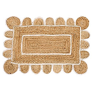 KLAVATE Scalloped Multi Border Decor Braided Jute Collection Classic Quality Made Natural Hand Woven Area Rug (2x3, White)