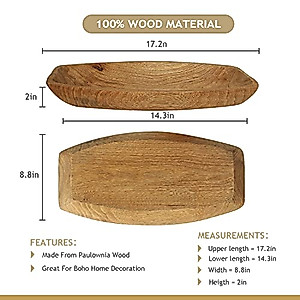 Uziass Wood Dough Bowl, 17.75"x 8.75" Hand Carved Wooden Dough Bowls for Decor Rustic Wood Dough Bowls Decorative Wooden Dough Fruits Bowl for Table Centerpiece Dining Living Room Home Kitchen Decor