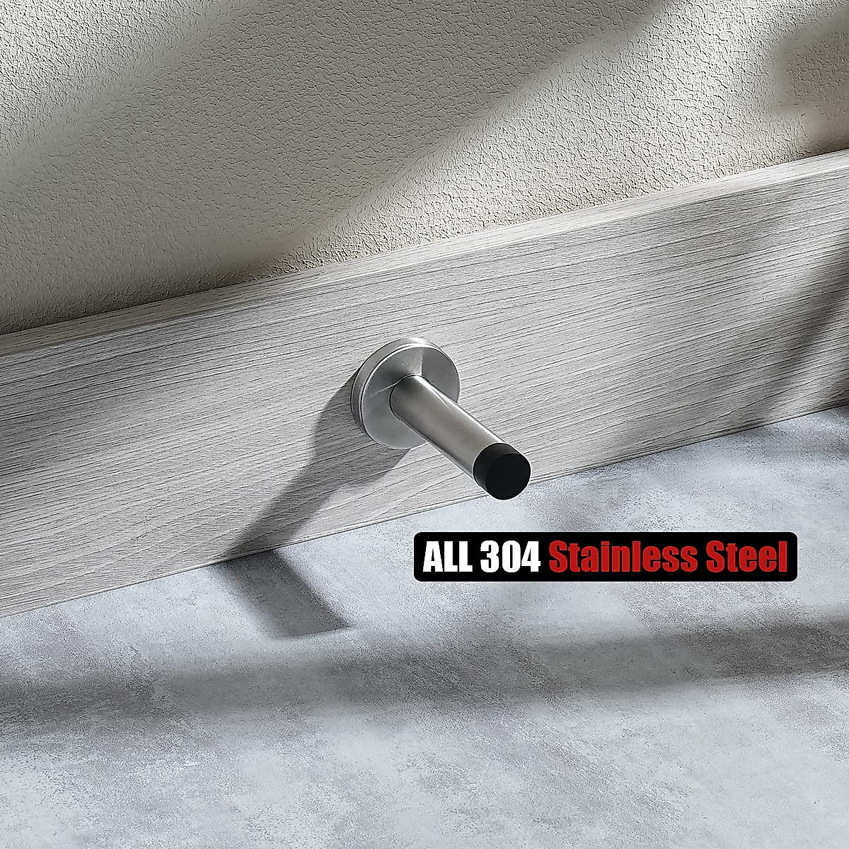 JQK Door Stopper, 304 Stainless Steel Thicken 1mm Sound Dampening Door Stop Bumper Wall Protetor 2 Pack, Brushed, DSB5-BN-P2