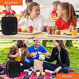 OPUX Premium Insulated Lunch Box, Soft School Lunch Bag for Kids Boys Girls, Leakproof Small Lunch Pail Men Women Work, Reusable Compact Cooler Tote Lunchbox for Office Adult, Black