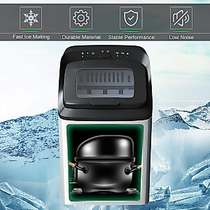 COSTWAY Countertop Ice Maker, 33LBS/24H Portable and Compact Ice Machine with Self-cleaning Function, Bullet Ice Cubes Ready in 7 Mins, Include Ice Scoop and Basket, Soinc Ice Maker for Indoor Use, RV