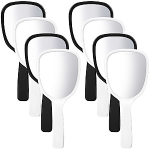 Jetec Small Handheld Hand Mirror Compact Travel Makeup Mirror Handheld Cosmetic Personal Portable Vanity Glass 3.15 * 7.09 inch(Black, White,8 Pcs)