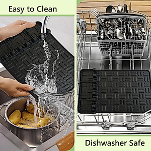 Pet Baby 2PCS Silicone Griddle Tools Mat, Large Spatula Mat with Drip Pad Griddle Silicone Mat Side Shelf Mat for Grill BBQ Griddle Accessories(Black15.35"*10.63")