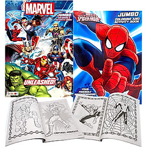 Marvel Superheroes Avengers, Spiderman Ultimate Fun Arts Crafts Coloring and Activity Sticker Books Gift Set, Perforated Paper - Healthy Educational Play, for Kids Girls Boys Toddlers