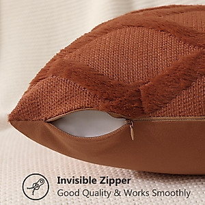 decorUhome Fall Decorative Throw Pillow Covers 18x18 Set of 2, Soft Plush Faux Fur Wool Pillow Covers for Couch Bed Sofa Living Room, Rust