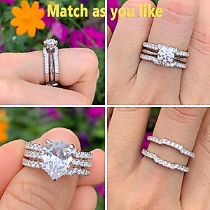 Blongme Cubic Zirconia Curved Wedding Band for Women Guard Ring Enhancers Engagement Ring 925 Sterling Silver Size 7