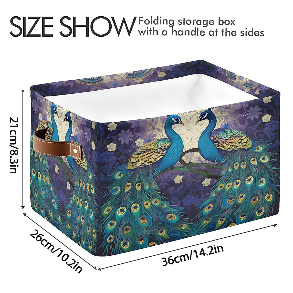 xigua Peacocks Pattern Storage Bins Foldable Canvas Fabric Storage Basket with Handles for Organizing, Large Storage Baskets for Shelves Closet