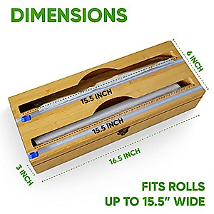 PLANET KITCHEN Extra Wide Foil and Plastic Wrap Organizer and Dispenser with Cutter - Ideal for Aluminum Tin Foil, Parchment Roll, Wax Paper, Saran Wrap, Cling Film - 16.5” x 6” - 2 Tier