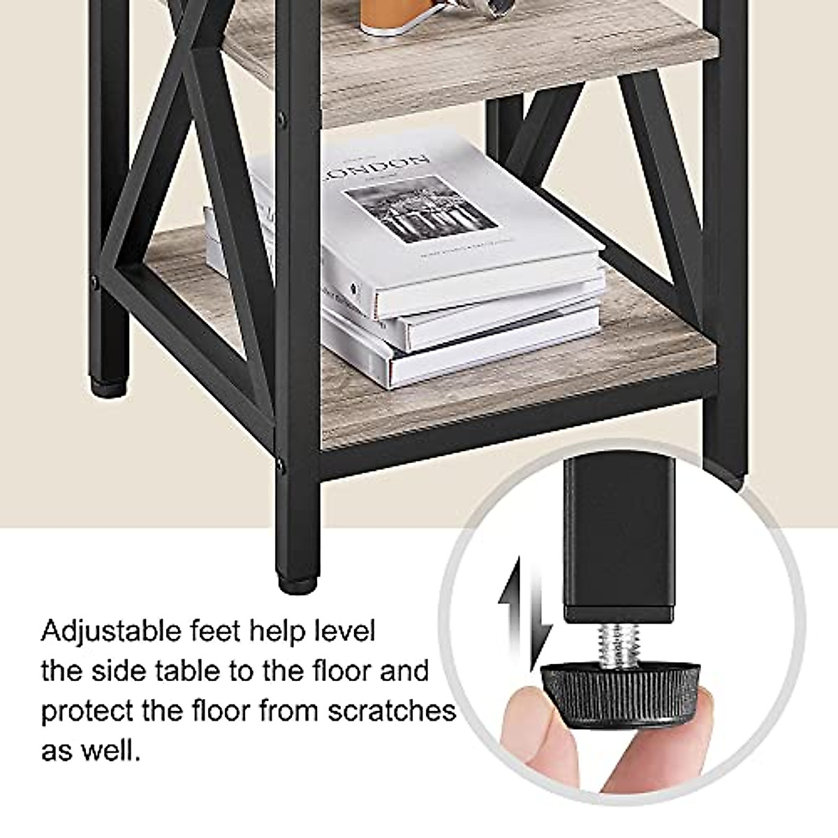 Yaheetech Industrial End Tables, 3-Tier Side Tables with Storage Shelves for Living Room, X Design Sofa Tables, Strong Metal Frame, Easy Assembly, Gray