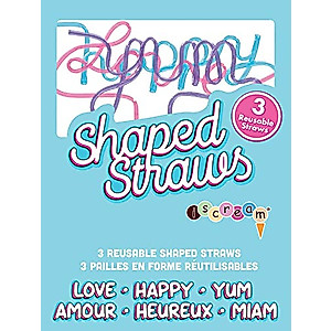 iscream Super Sized Super Silly Set of 3 Word Shaped Drinking Straws - Yum, Love and Happy