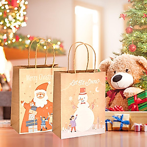 COGLARING 30Pcs Christmas Gift Bags Brown Kraft Paper Bag with Handles Bulk Heavy Duty for Xmas Gifts Holiday Party Favors Treat Goody Bags 7 * 3.8 * 9"