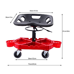 YIYIBYUS Mechanic Stool Chair with Wheels, Heavy Duty Garage Shop Stool On Wheels, Rolling Stool Car Detailing Creeper Seat with Tool Tray for Workshop, Auto Repair Shop and Home