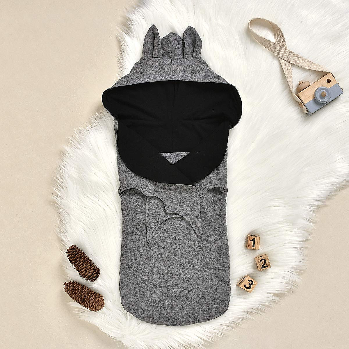 Camidy Newborn Baby Cute Bat Shaped Hooded Receiving Blanket Cotton Swaddle Sleeping Bag Shower Gift for Baby Boy Girl