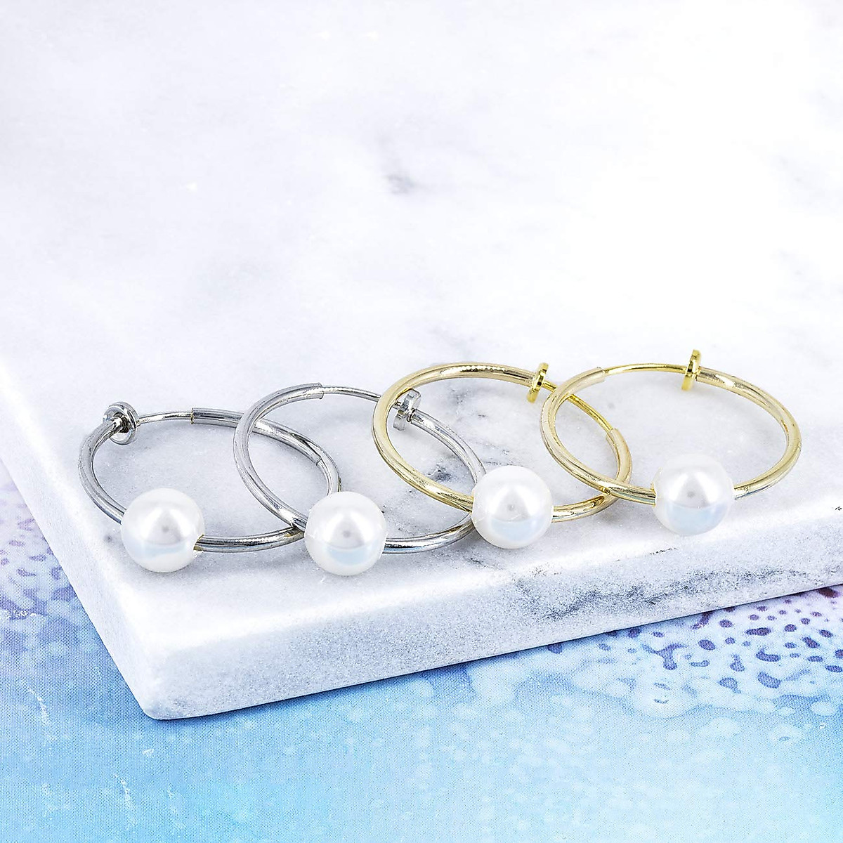 YOQUCOL 2 Pairs Clip On Hoop Earrings for Women Simulated Freshwater Pearl Non Pierced Ears Spring Hoops