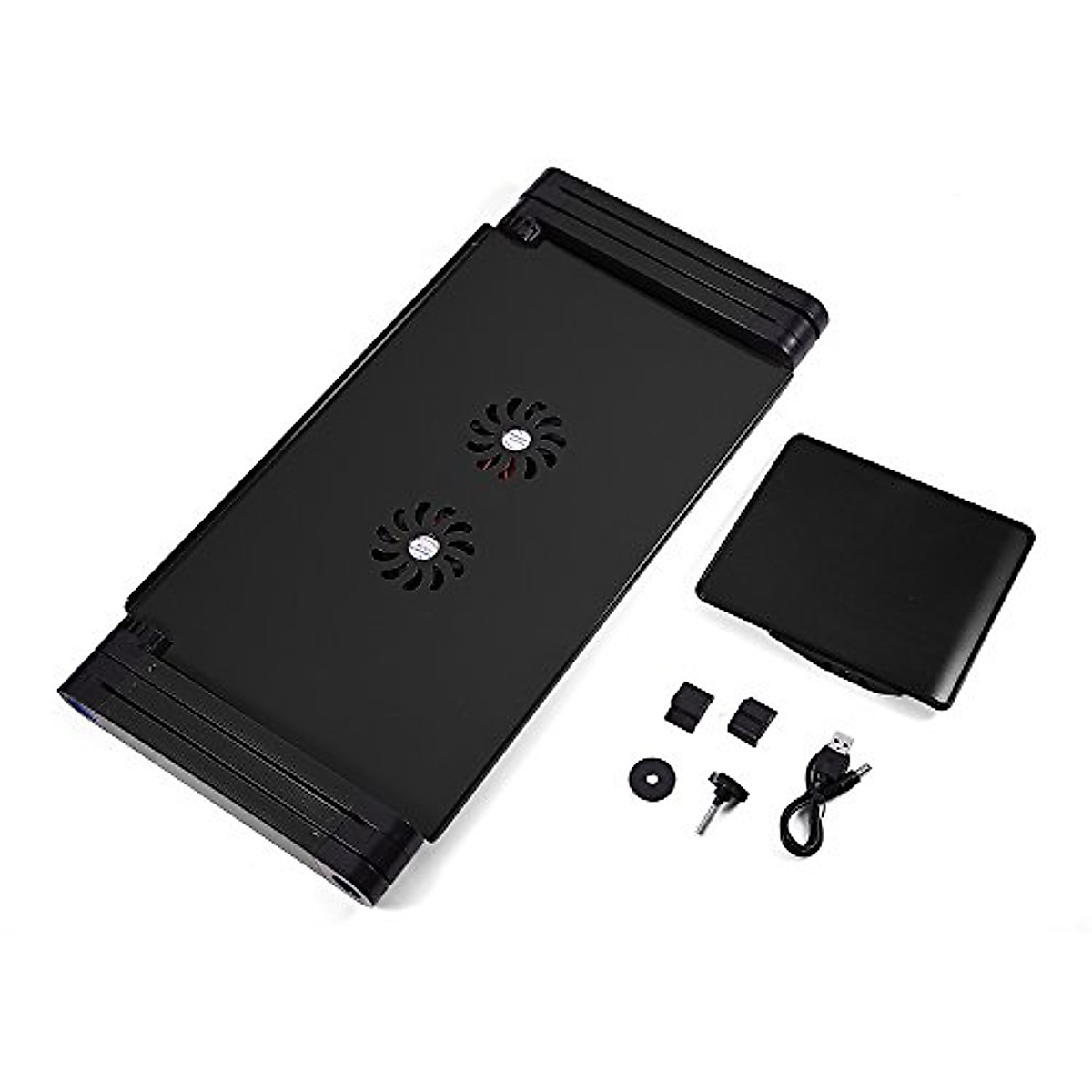 Portable Laptop Stand, 360 Degree Adjustable Foldable Computer Tablet Notebook Table Desk Holder Rack with Mouse Tray for Bed Red (Black-Dual Fan)
