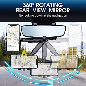 Phone Mount for Car, 360°Rotatable and Retractable Car Phone Holder Mount Multifunctional Rearview Mirror Phone Holder Car Adjustable Cell Phone Holder for iPhone 13 12 11 Pro Max XR All Smartphones