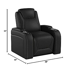 Seatcraft Equinox - Home Theater Seating - Top Grain Leather - Power Recline - Powered Headrest and Lumbar Support - Arm Storage - USB Charging - Cup Holders - Single Recliner, Black