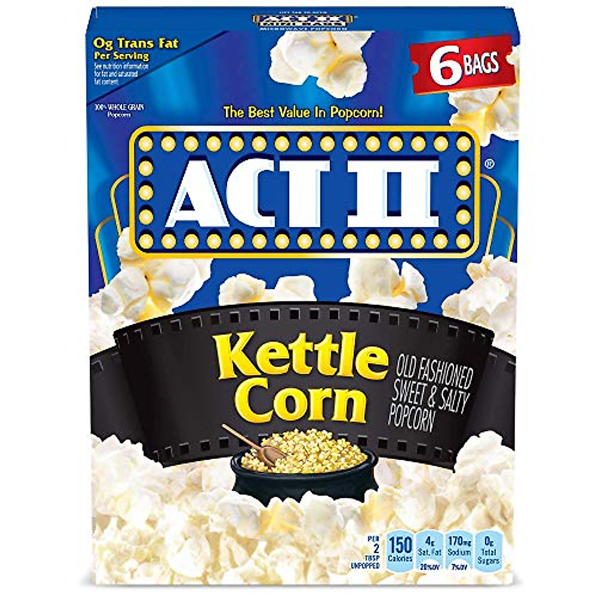 ACT II Kettle Corn Microwave Popcorn Bags, 6-Count (Pack of 6)