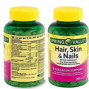 Support Healthy Hair, Skin, and Nails with Spring Valley Supplement. Includes Luall Fridge Magnetic (Hair, Skin & Nails 240 Caplets)