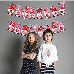 PTFNY 2 Pieces Valentines Gnomes Garland Banner Valentine's Day Gnomes Decorations Banners for Valentines Day Indoor Outdoor Bridal Shower Anniversary Wedding Party Decorations