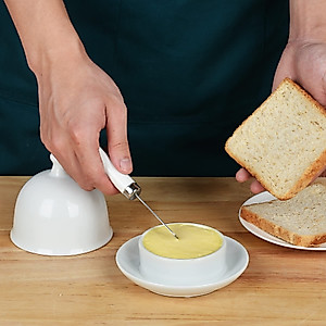 Butter dish, Ceramic Small Butter Dish with Lid, 2024 NEW Original Design Mini Butter Crock Keeper with Handle, 17 OZ Mini Butter Container Cover and Water Sealing 2 Ways Sealing