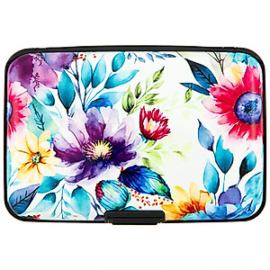 VICHLINE Aluminum Wallet RFID Blocking Metal Credit Card Holder Slim Hard Case (Watercolor Plants Flower)
