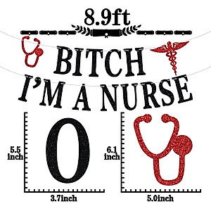 I'm a Nurse Banner - Congrats Nurse Grad/Nailed It/RN/BSN/NP- Nursing School Graduation Party Decorations Supplies, Black and Red Glitter
