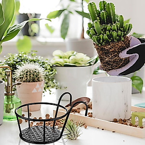 Dandat 6 Pcs 8.7'' Iron Metal Railing Flower Pot Hanging Railing Planter Baskets Stair Railing Plant Holder for Patio Balcony Outdoor Plants(Black)