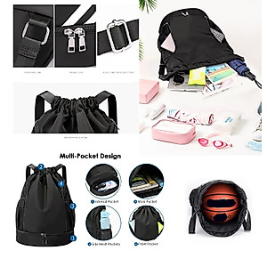 2023 New Sports Backpacks Drawstring Gym Bag Backpack With Shoe Compartment Large Waterproof Shoulder Drawstrings Bags (Blue)