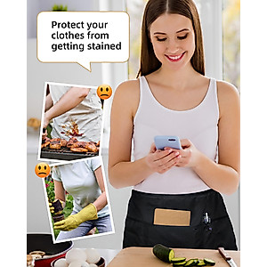 Xeoxarel Server Aprons with 4 Pockets, Unisex Waitress Waiter Waist Apron for Women and Man Half Black 11.5''