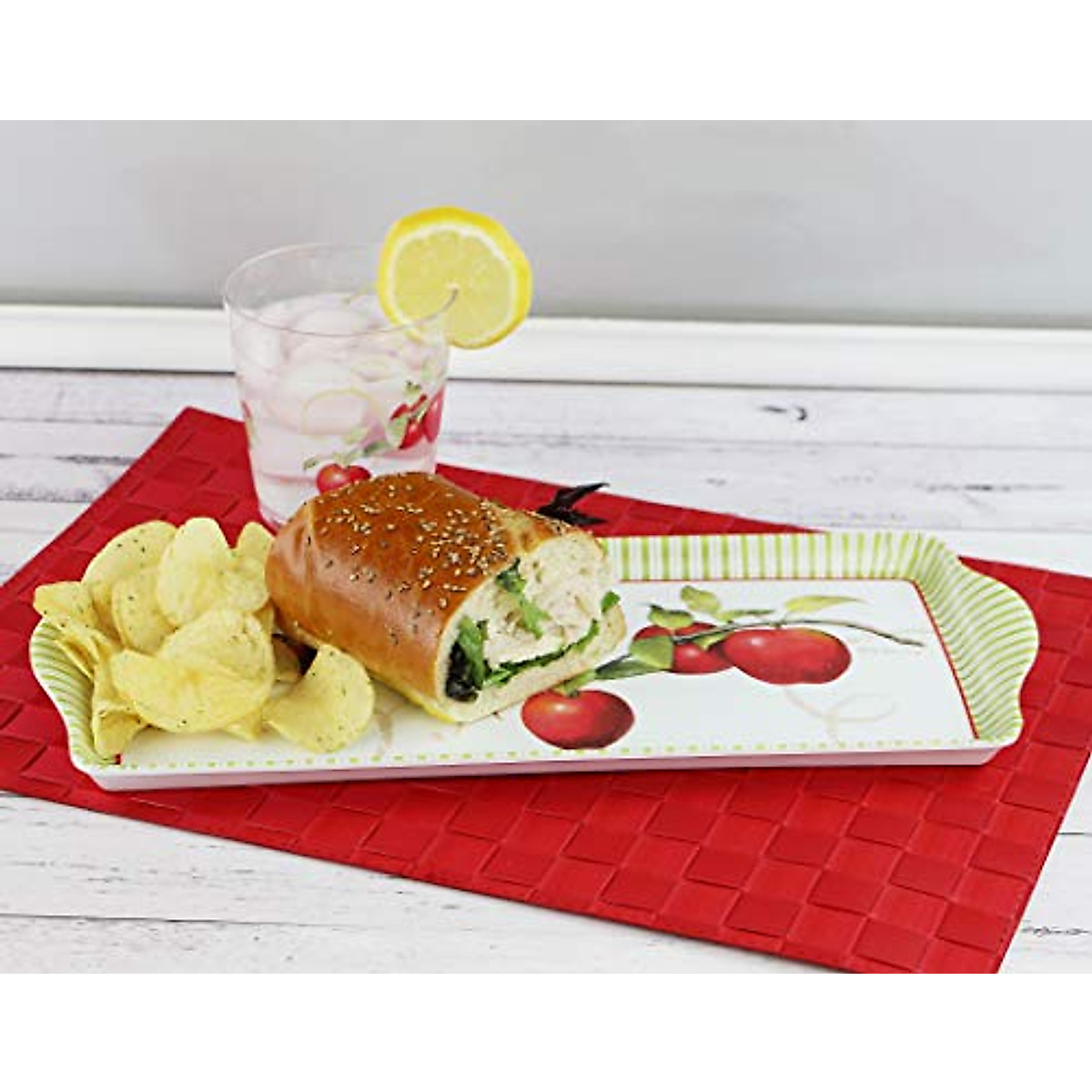 Calypso Basics Sanswich Reston Lloyd Collection by Sandy Clough Melamine Tidbit Rectangular Tray. Harvest Apple, Multicolor (06999)