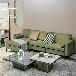 Giantex 97" Large Couch, 3 Seat Sectional Sofa Set, L-Shaped Modular Sleeper with Convertible Chaise Lounge, USB Ports, 3-Hole Socket, Storage Box, 2 Bolsters, Family Apartment Living Room, Green