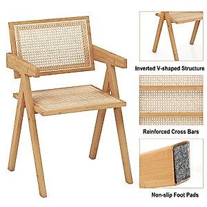 UJOYPAD Rattan Accent Chairs Set of 2,Mid Century Rattan Dining Chairs W/Bamboo Frame,High Back Lounge Armchair W/Anti-Slip Foot Pads,Rattan Side Chair for Dining Room,Living Room,Bedroom