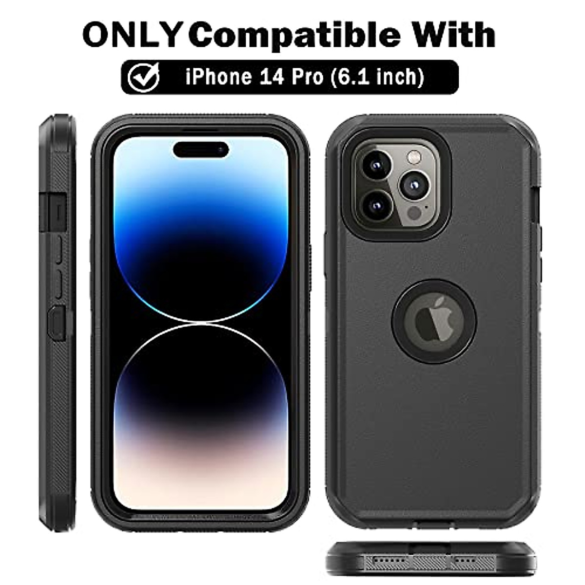 TASHHAR Phone Case for iPhone 14 Pro Case,Heavy Duty Hard Shockproof Armor Protector Case Cover with Belt Clip Holster for Apple iPhone 14 Pro 6.1 5G 2022 Phone Case (Black)