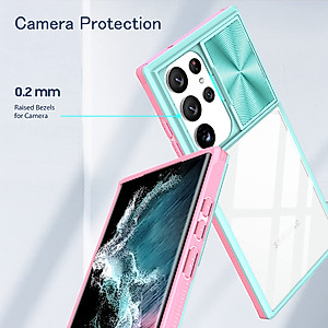 Asuwish Phone Case for Samsung Galaxy S22 Ultra 5G with Built in Camera Cover Slide Body Protection Slim Clear Bumper Cell Accessories Gaxaly S22ultra 22S S 22 22ultra G5 Women Men Girl Blue