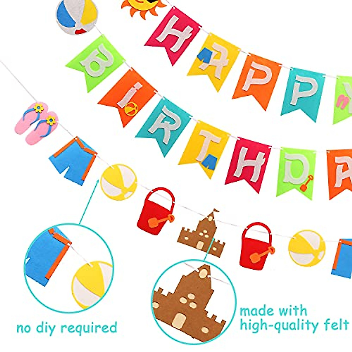 Beach Birthday Banner Garland Decorations for Hawaiian Aloha Luau Beach Pool Barbecue Party Beach Ball Happy Birthday Party Favor Supplies