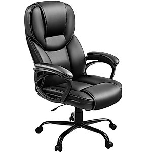 Yaheetech High Back Executive Chair Faux Leather Managerial Chair Big and Tall Task Chair Computer Meeting Chair Large Seat Swivel Chair, Sturdy Metal Base, Black