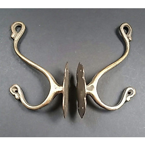 2 Large Solid Brass Vintage Antique Style Ornate Double Coat Hat Towel Hooks 6" #C11