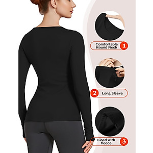 Women's Long Sleeve Thermal Underwear Lightweight Compression Baselayer Shirt Women Clothing Premium Comfort Winter Tops Black